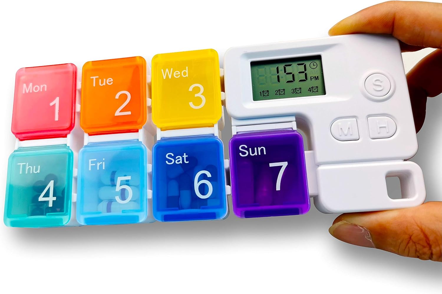 Digital Rainbow Pill Organizer with Alarm Timer; Never Miss a Dose! Sm ...